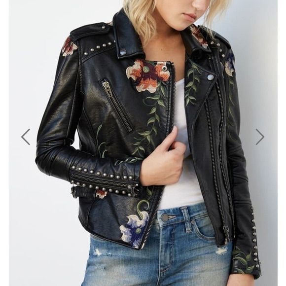 Blank NYC | Jackets & Coats | Blank Nyc Embroidered Vegan Leather Biker Jacket | Poshmark